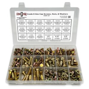 grade 8 hex cap bolts screws, nuts, washers, lock washers assortment kit - 380 pieces!