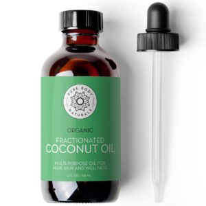 pure body naturals organic fractionated coconut oil for skin and hair, 4 fl oz - liquid carrier oil for diluting essential oils, hair growth & skin moisturizer