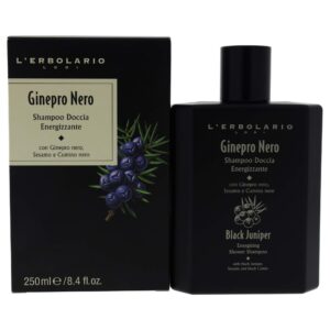 l'erbolario black juniper energising shower shampoo - body and hair cleanser - with woody and citrus notes - deeply nourishes and cleanses - protects the skin while preserving its moisture - 8.4 oz