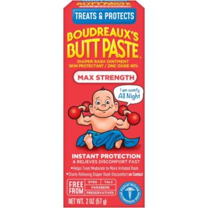 boudreaux's maximum strength butt paste, relieves and prevents diaper rash, 2oz tube (pack of 1)