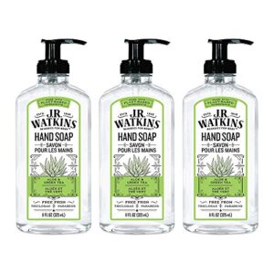 jr watkins gel hand soap, aloe & green tea, 3 pack, scented liquid hand wash for bathroom or? kitchen, usa made and cruelty free, 11 fl oz