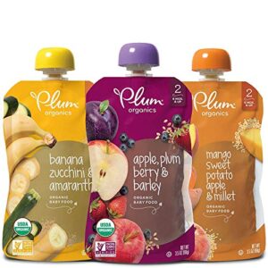 plum organics | stage 2 | organic baby food meals [6+ months] | fruit, veggie & grain variety pack | 3.5 ounce pouch (pack of 18)