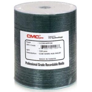 cmc pro, 52x, white inkjet hub-printable, 100 disc tape wrap