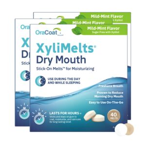 oracoat xylimelts dry mouth relief moisturizing oral adhering discs 40 count, 3 pack, mild mint with xylitol, for dry mouth, stimulates saliva