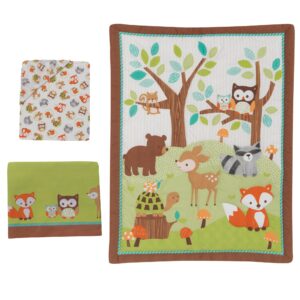 bedtime originals friendly forest woodland, 3 piece bedding set, green/brown