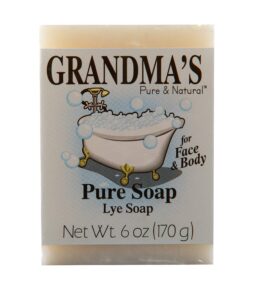 grandma's pure lye soap bar - unscented face & body wash cleans with no detergens, dyes & fragrances - 6 ounce (pack of 1) - 60018