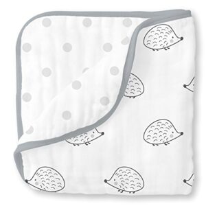 swaddledesigns 4-layer cotton muslin luxe blanket, baby and toddler cuddle and dream, 46x46 inches, black hedgehogs and dots