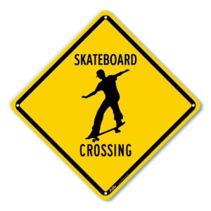 petka signs and graphics pkac-0158 skateboard crossing aluminum sign, black text with yellow background 10" x 10", black text with yellow background