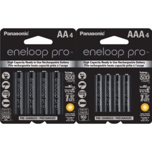 panasonic eneloop pro aa and aaa high capacity ni-mh pre-charged rechargeable batteries bundle (4 pack of each)