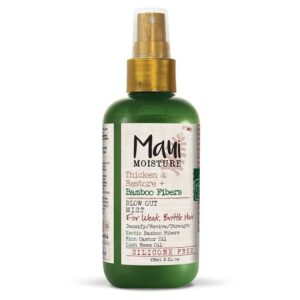 maui moisture thicken & restore + bamboo fibers volumizing blow out mist, hair-thickening spray treatment to revive weak, brittle curly hair, vegan, silicone- & paraben-free, 8 fl oz