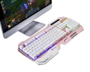 haizhi ak60 pink gold mechanical feel multimedia professional gaming keyboard, led rainbow color usb for lol