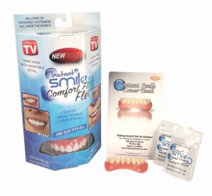 billy bob instant smile complete adult makeover kit! fix your smile at home within minutes! includes bright white comfort fit flex upper and natural shade instant smile lower.