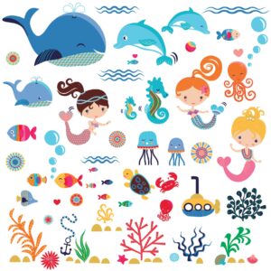 playful mermaids decorative peel & stick wall art sticker decals for kids room girls room nursery