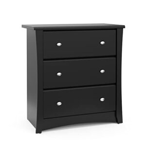 storkcraft crescent 3 drawer dresser (black) – baby and kids bedroom organizer, nursery chest, storage dresser with drawers, universal design