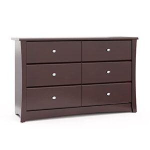 storkcraft crescent 6 drawer double dresser (espresso) – greenguard gold certified, dresser for nursery, 6 drawer dresser, kids dresser, nursery dresser drawer organizer, chest of drawers