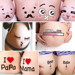 olizee® cute facial expressions women pregnancy belly stickers maternity photography props(10 sheets)