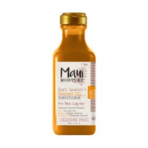 maui moisture curl quench + coconut oil curl-defining anti-frizz conditioner to hydrate and detangle tight curly hair, softening conditioner, vegan, silicone & paraben-free, 13 fl oz