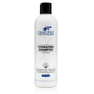 fragfre hydrating sensitive skin shampoo 12 oz - sulfate-free, fragrance-free, paraben-free, color-safe, hypoallergenic, mild hair cleanser - gluten-free, vegan, cruelty-free, with natural cucumber