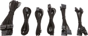 corsair cp-8920202 sf series premium psu cable kit individually sleeved black power supply, for corsair psus