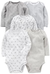 simple joys by carter's unisex babies' long-sleeve bodysuit, pack of 5, grey/white, 0-3 months