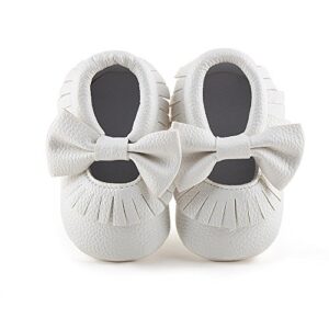 delebao infant toddler baby soft sole tassel bowknot moccasinss crib shoes (3-6 months, white)