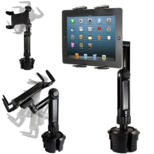 chargercity xtreme tablet drinks beverage cup holder mount w/10inch long arm & 360º swivel adjust for all 7"-12" screen tablet like ipad pro air mini galaxy tab surface pro/book