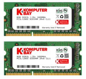 komputerbay 16gb dual channel kit 2x 8gb 204pin 1.35v ddr3-1600 so-dimm 1600/12800s (1600mhz, cl11) for mac and pc