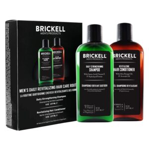 brickell men's daily revitalizing hair care routine, shampoo and conditioner set for men, mint and tea tree oil shampoo, strength and volume enhancing conditioner, natural and organic, gift set