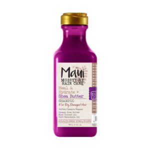 maui moisture heal & hydrate + shea butter shampoo to repair & deeply moisturize tight curly hair with coconut & macademia oils, vegan, silicone, paraben & sulfate-free, 13 fl oz