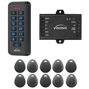 visionis fpc-6424 vis-3008 access control black outdoor ip68 keypad and card reader standalone with mini controller + wiegand 26, no software, em cards, 1000 users + 10 pack of proximity key tags