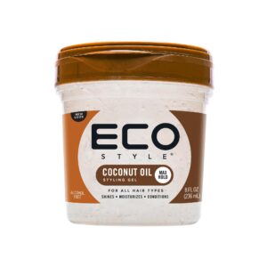 eco style coconut oil styling gel - adds luster and moisturizes hair - weightless styling and superior hold - prevents breakage and split ends - promotes scalp health - ideal for all hair - 8 oz