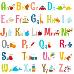 decowall da-1701 alphabet abc with pictures kids wall stickers wall decals peel and stick removable wall stickers for kids nursery bedroom living room (large) d?cor