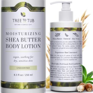 tree to tub unscented shea butter body lotion for dry skin - fragrance free lotion,vegan body moisturizer, good for sensitive skin for both women & men