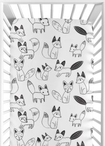 fitted crib sheet for black and white fox collection baby/toddler bedding set collection