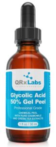 qrxlabs glycolic acid 50% gel peel with chamomile and green tea extracts - professional grade chemical face peel for acne scars, collagen boost, wrinkles, fine lines - alpha hydroxy acid - 1 bottle