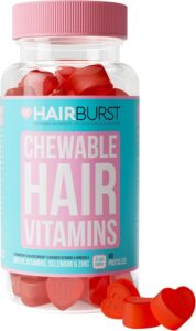 hairburst chewable hair vitamins for faster hair growth, gummy vitamins with biotin for hair for stronger, longer, thicker hair, hair vitamins for women and men, 60 gummies