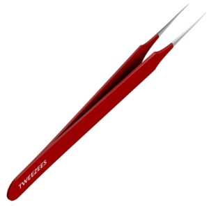 ingrown hair tweezers | pointed tip | red | precision stainless steel | extra sharp and perfectly aligned for ingrown hair treatment & splinter removal for men and women | by tweezees