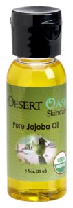 usda certified organic jojoba oil – 100% pure, travel size, cold pressed, all natural for face, hair, nails, ear stretching and gauges, good for sensitive skin. natural nutty smell. (1 fl oz/29 ml)