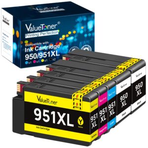 valuetoner compatible 950 951 ink cartridges combo pack replacement for hp 950 xl 951 xl 950xl 951xl high yield for officejet pro 8600 8610 8620 8100 8630 printer (5-pack, black/cyan/magenta/yellow)