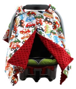 dear baby gear car seat canopy - infant car seat cover for maximum protection and style - soft and breathable - carseat canopies for boys and girls - color fun automotives/red dot, 40" x 30"