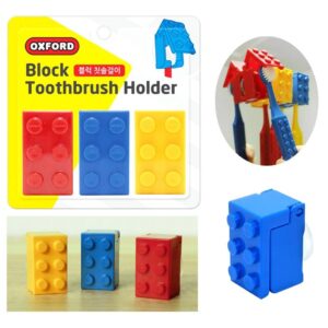 3pcs brick design toothbrush case cover holder set for office, travel, home for kids children (3pcs-blockholders)