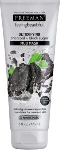 freeman detoxifying charcoal & black sugar mud mask, hydrating and oil absorbing facial mask, 6 fl oz tube/175 ml