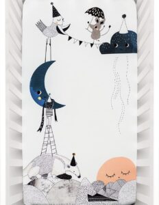 rookie humans 100% cotton sateen fitted crib sheet: the moon’s birthday. modern nursery, use as a photo background for your baby pictures. standard crib size (52 x 28 inches) (standard cotton sateen)