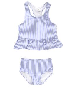 rufflebutts® baby/toddler girls periwinkle blue seersucker peplum tankini w/ruffled bottoms - 3-6m