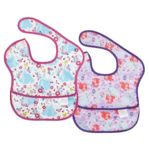 bumkins disney bibs for girl or boy, superbib baby and toddler for 6-24 months, essential must have for eating, feeding, baby led weaning, mess saving waterproof soft fabric, 2-pk princess