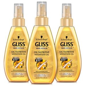 gliss hair repair nutritive oil, weightless treatment for fine to normal hair, 5.1 ounces (pack of 3)