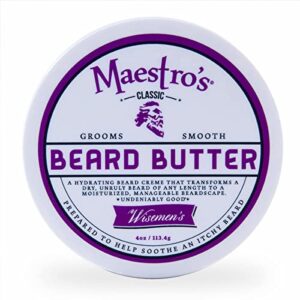 maestro's classic beard butter | anti-itch, extra soothing, hydrating beard creme for all beard types & lengths- wisemen's blend, 4 ounce