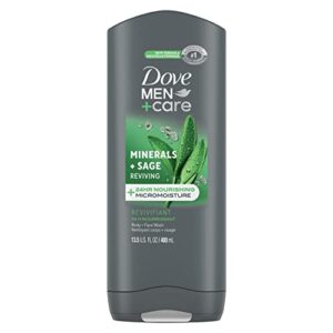 dove men + care reviving minerals & sage body and face wash with 24-hour nourishing micromoisture technology body wash for men, 13.5 oz