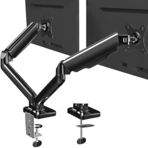 vivo dual monitor up to 32 inches and 19.8 lbs per screen, pneumatic arm desk mount, articulating counterbalance, vesa stand, classic, stand-v002o