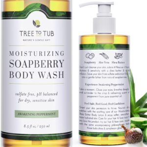 tree to tub peppermint body wash for sensitive skin and dry skin - ph balanced, hydrating, sulfate free, vegan body soap with organic aloe vera